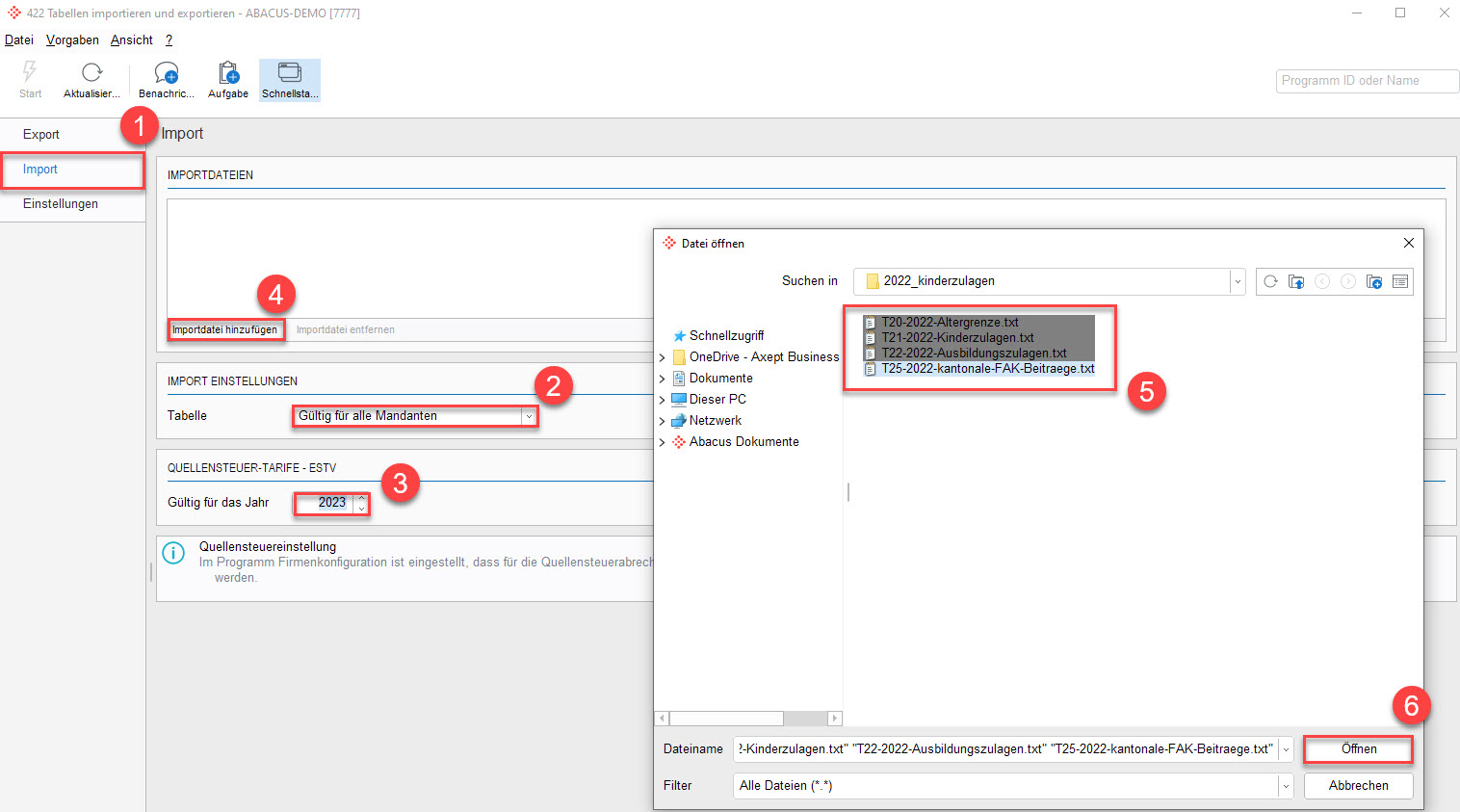 Tabellen für Kinderzulagen sowie Quellensteuer ins Abacus importieren